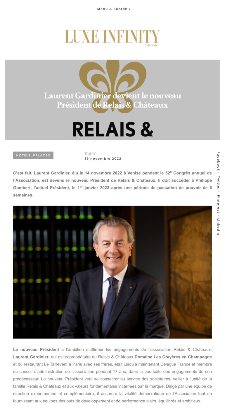 Portrait de Laurent Gardinier président de Relais & Châteaux